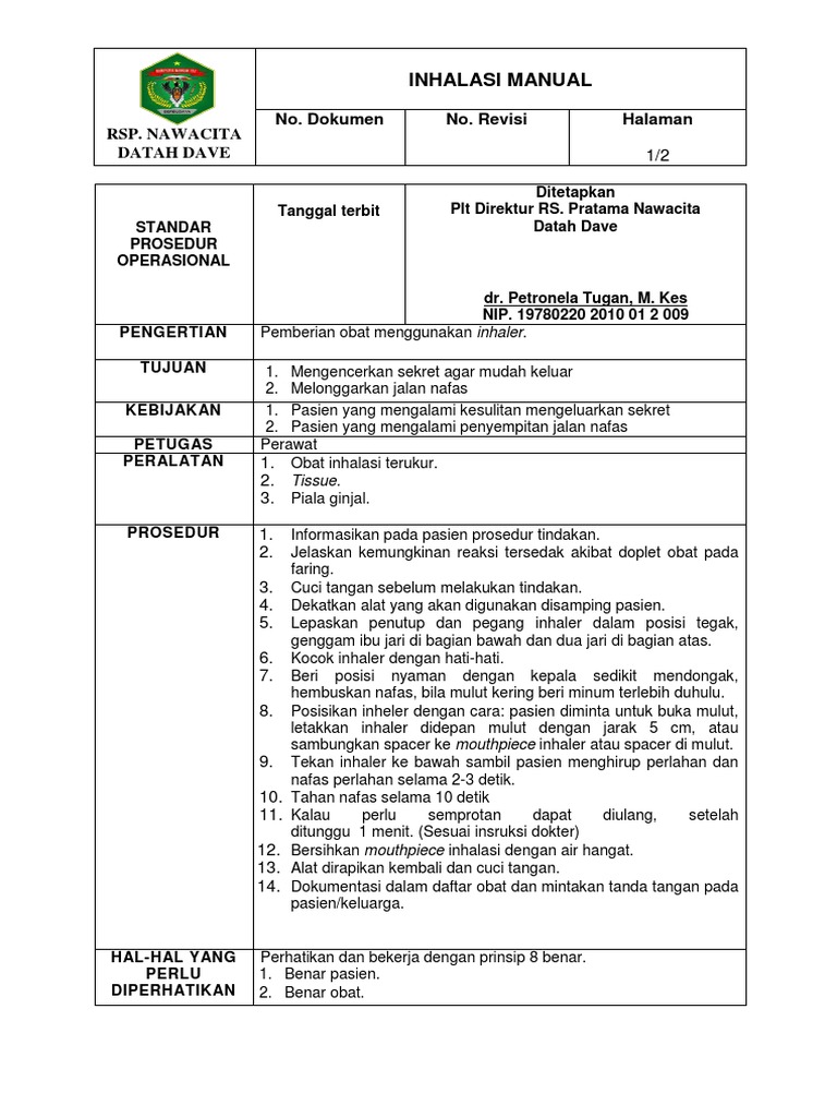 Sop Inhalasi Manual 1 | PDF
