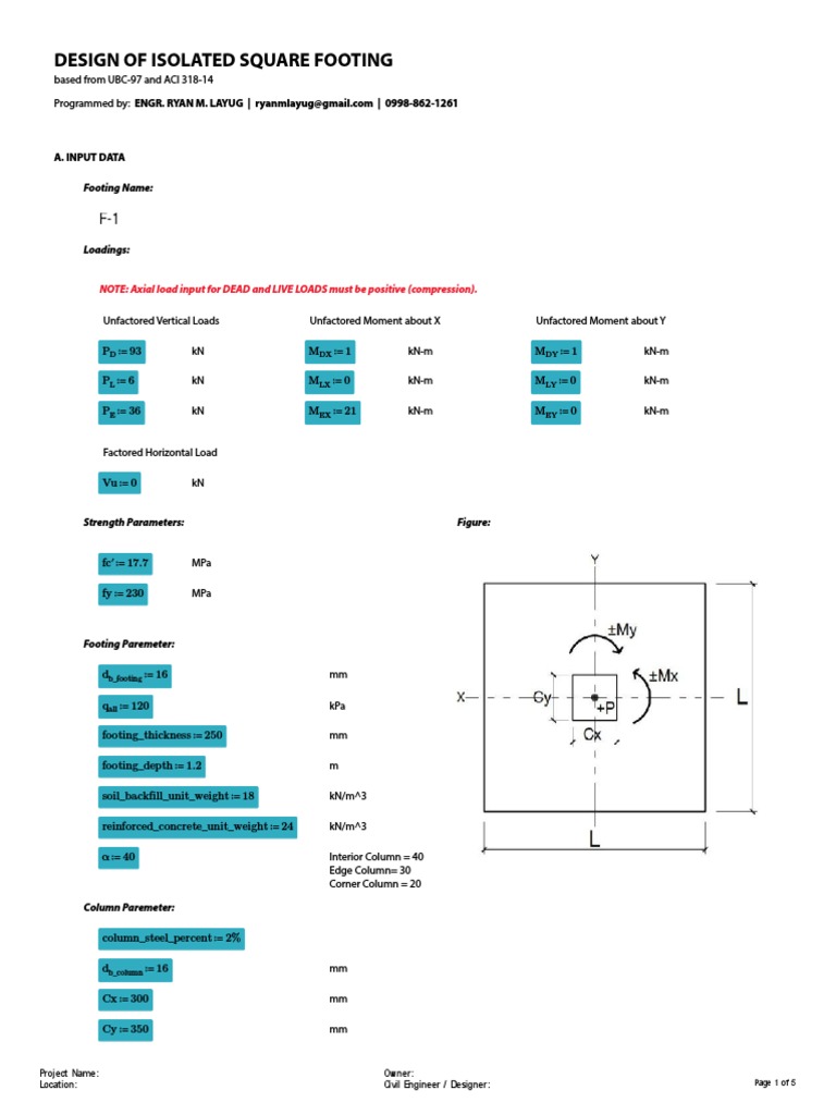 Isolated Footing Using Mathcad Prime | PDF | Applied And Interdisciplinary Physics | Structural ...