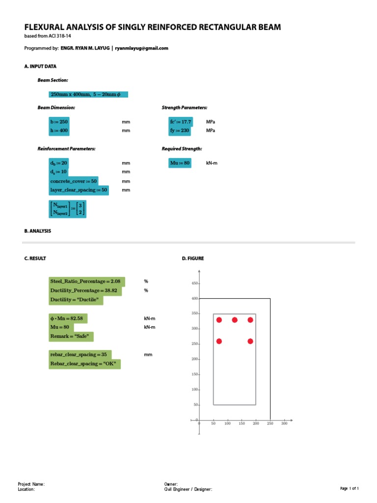 Flexural Analysis of Singly Reinforced Beam Using Mathcad Prime | PDF