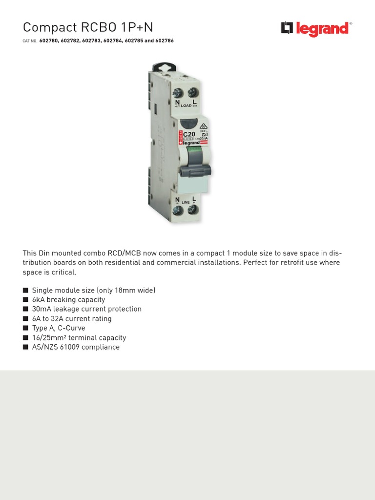 Legrand Compact RCBO 1P N 01 | PDF | Electromagnetism | Equipment