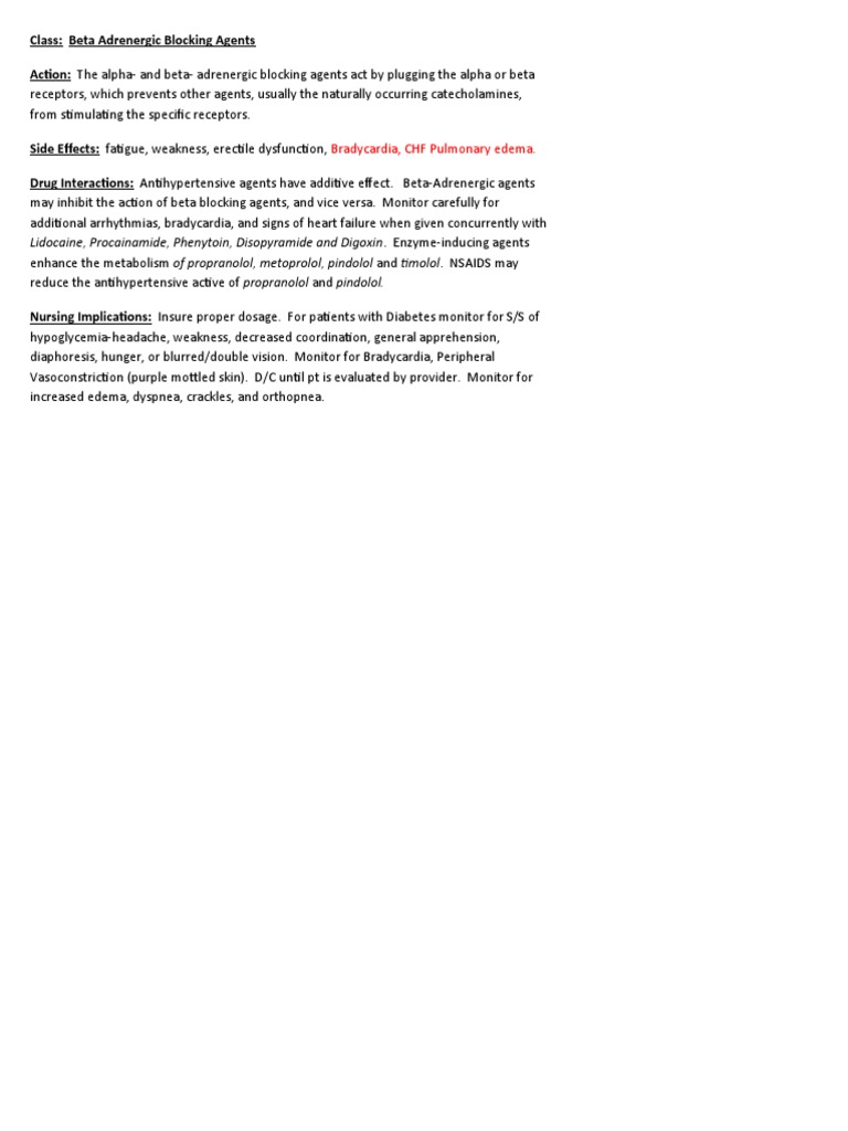 Beta Blockers: Uses, Side Effects & Interactions | PDF