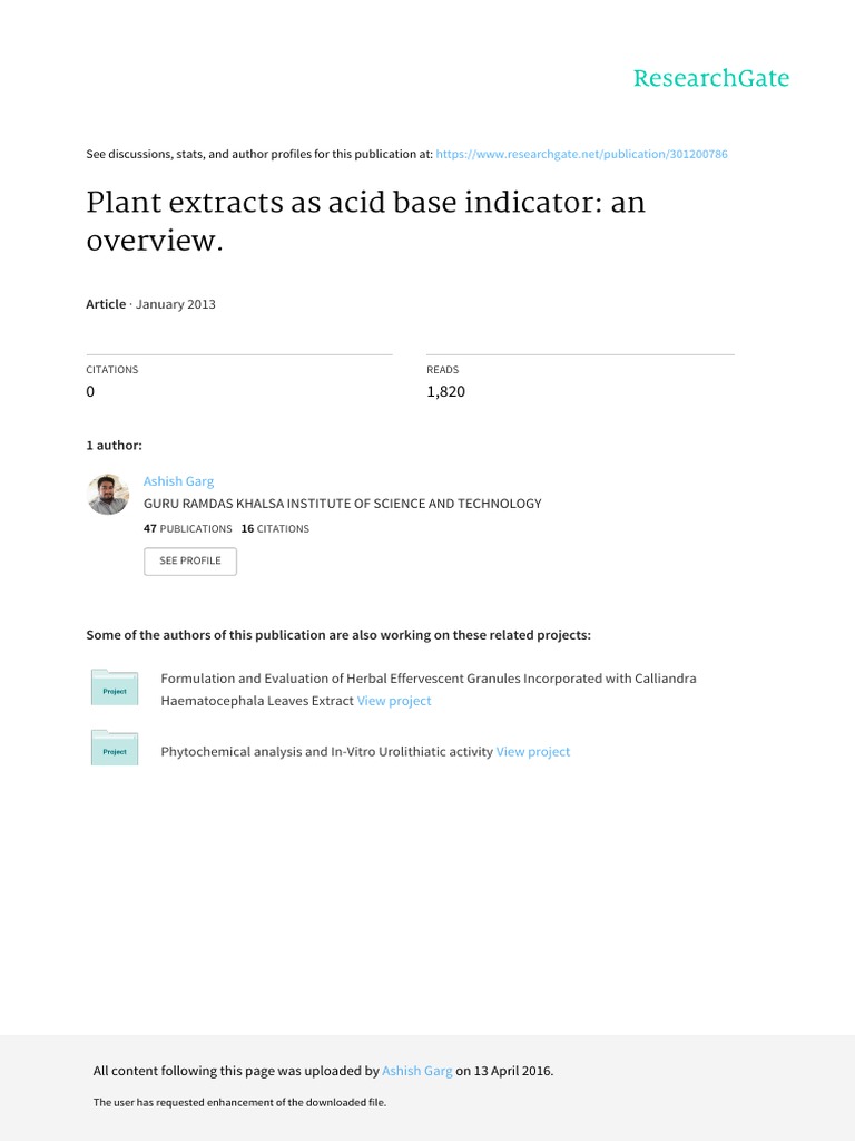 Plant Extract As Acid Base Indicator An | PDF | Ph | Branches Of ...