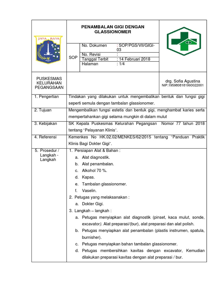 Sop Penambalan Gigi Dengan Glassionomer | PDF