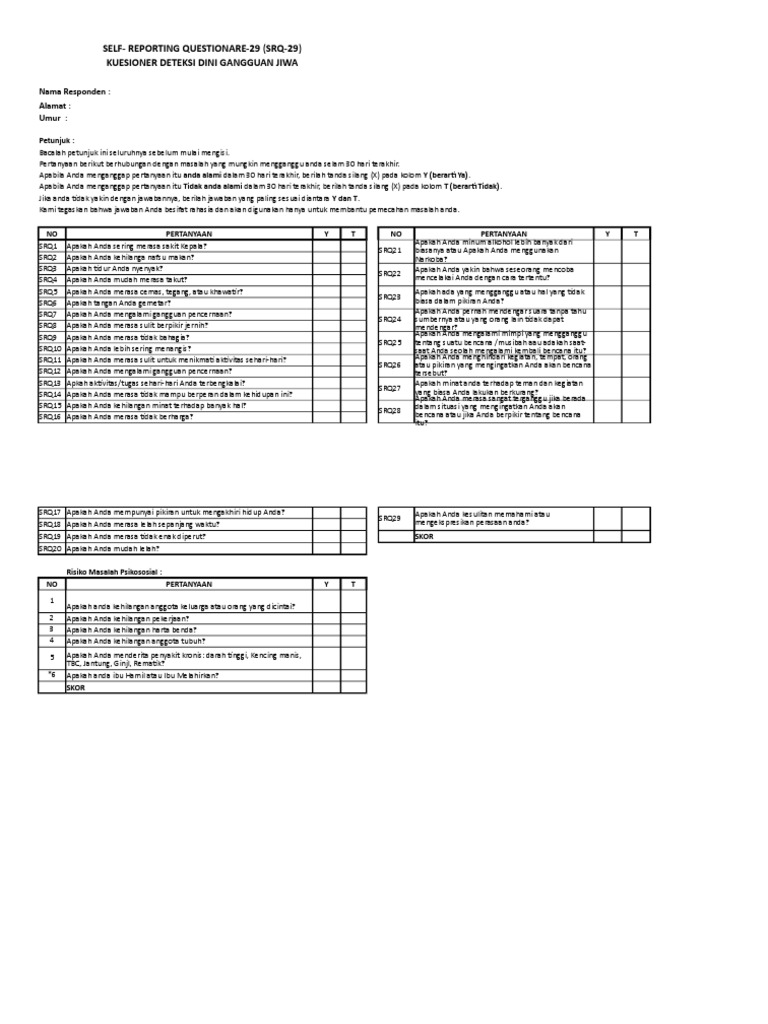 Self Reporting Questionare-29 (SRQ-29)