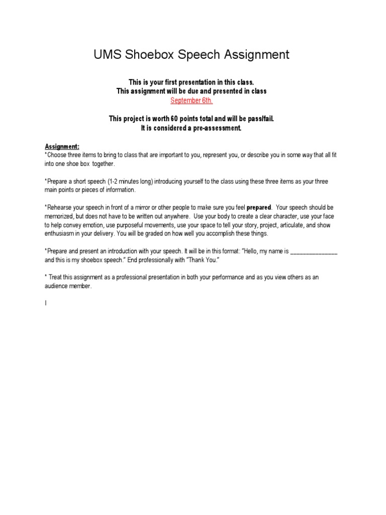 Ums Shoebox Speech Assignment | PDF | Actor | Emotions