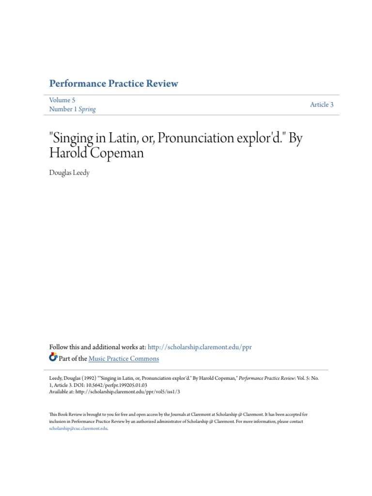 Latin Singing Pronunciation Guide | PDF | Latin | Vowel