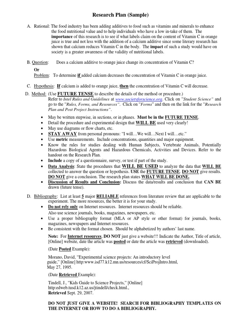 Research Plan Sample | PDF | Vitamin C | Science