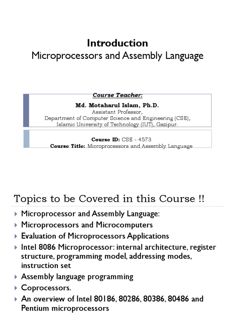 Lecture-1 (Introduction To Microprocessors and Assembly Language) | PDF | Central Processing ...