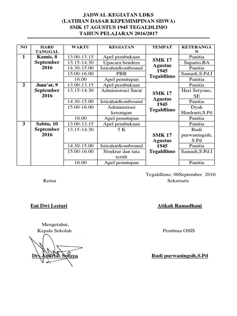 Jadwal Kegiatan LDKS | PDF