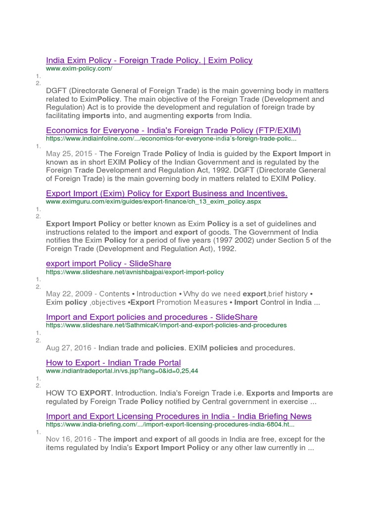 Exim Policy | PDF | Exports | Trade