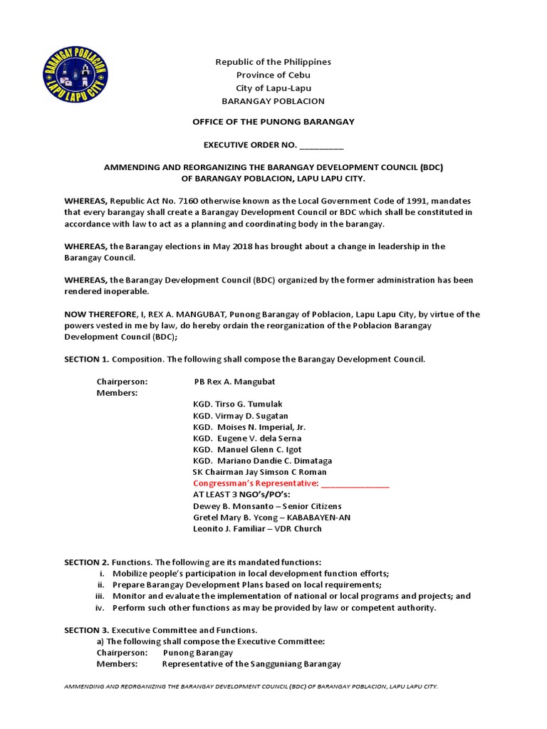 Office of The Punong Barangay: Republic of The Philippines Province of Cebu City of Lapu-Lapu ...