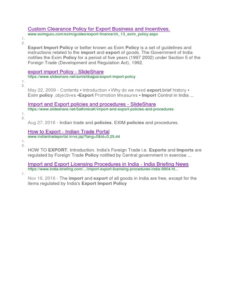 Export Import Policy Policy Import Export Policy | PDF