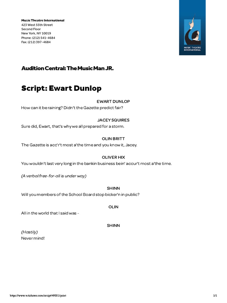 Music Man Audition Script Quartet | PDF