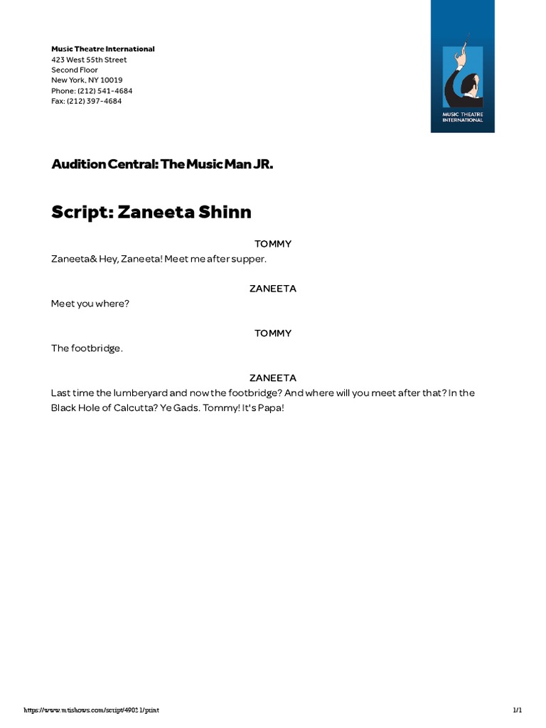 The Music Man JR. Audition Script | PDF