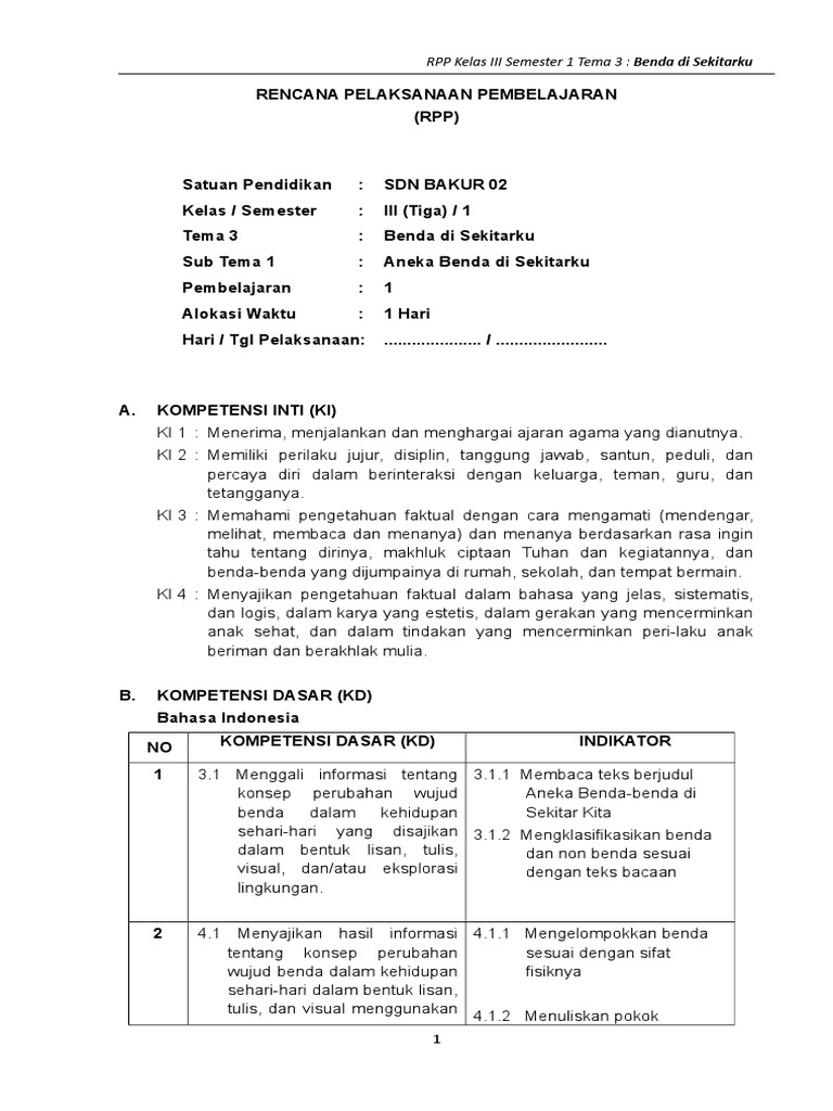 RPP k3 Tema 3 ST 1 Rev. 2018 | PDF