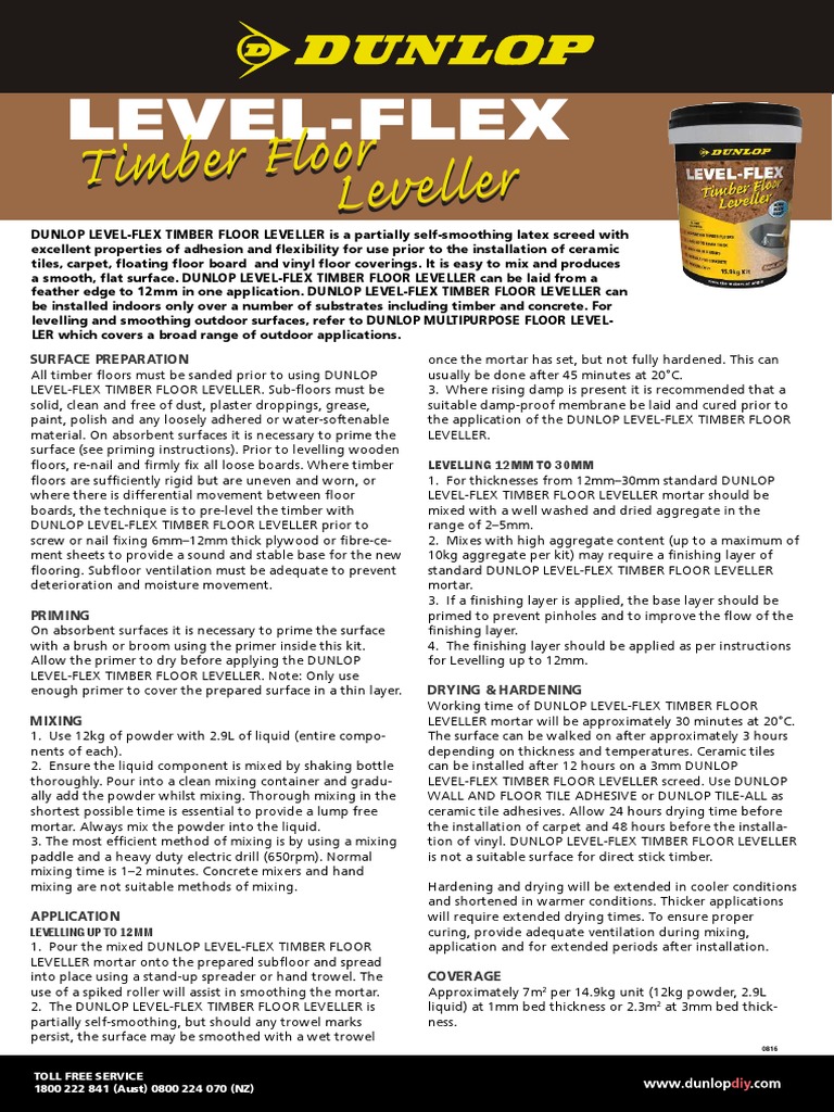 Dunlop Level Flex Timber Floor Leveller Datasheet 0816 PDF | PDF ...