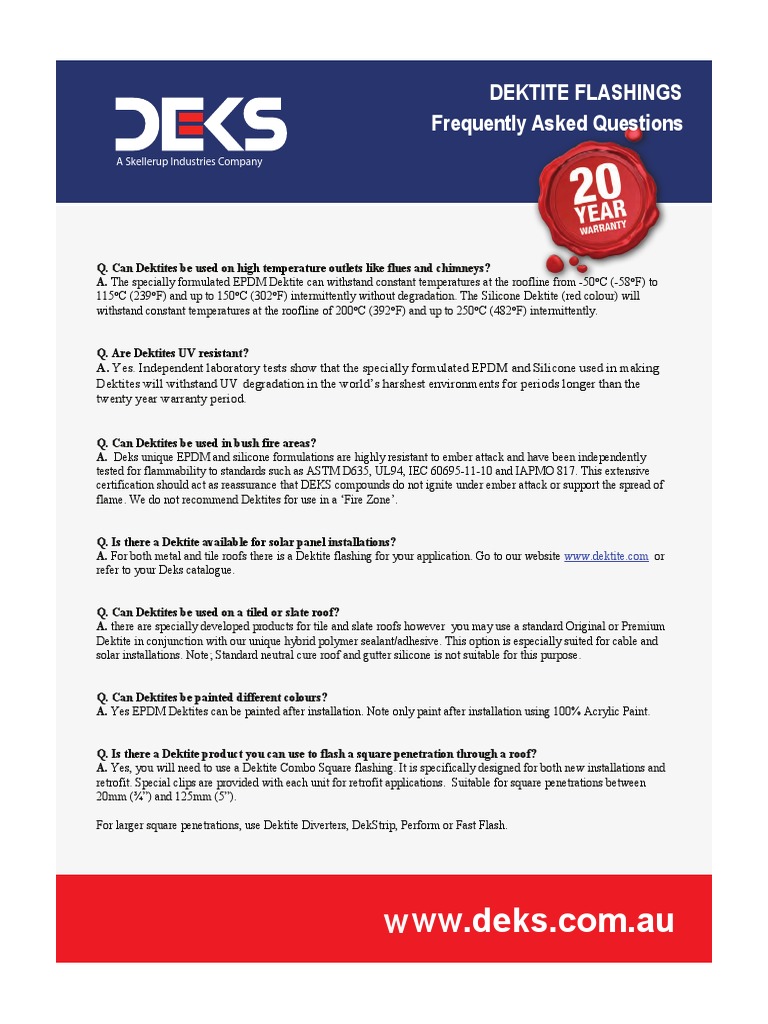 Dektite FAQs PDF | PDF | Silicone | Pipe (Fluid Conveyance)