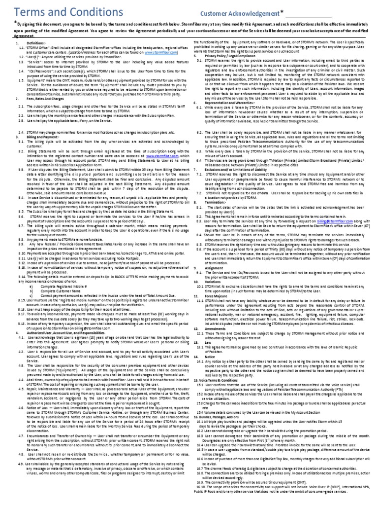 Terms and Conditions Customer Acknowledgement 12082016 | PDF | Fee ...