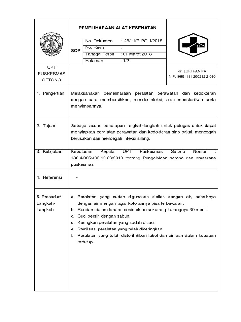 Sop Pemeliharaan Alkes Fix | PDF