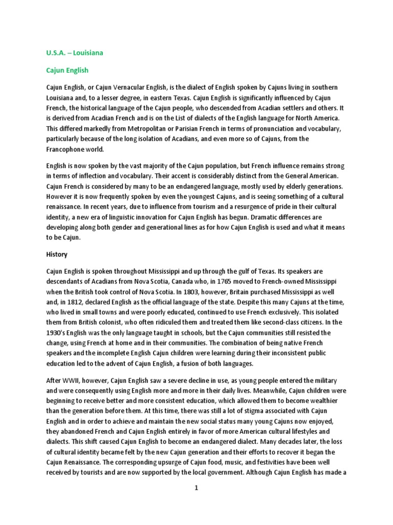 U.S.A. - Louisiana Cajun English: History | PDF | Symbols | Phonology