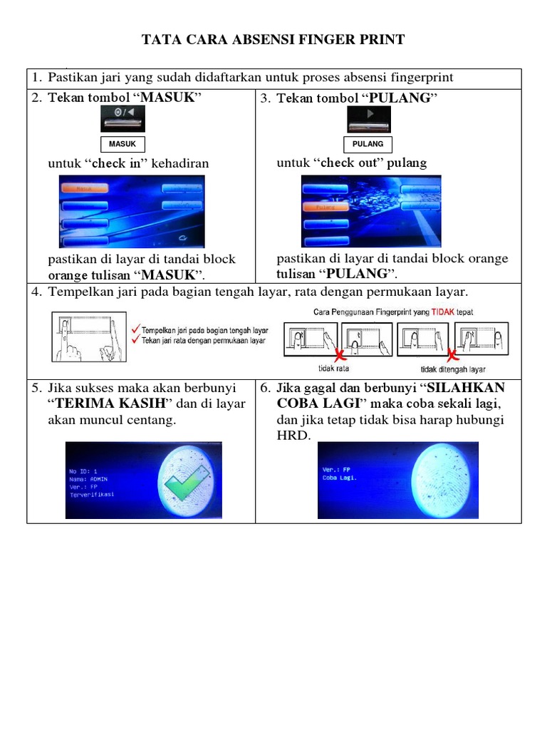 Tata Cara Absensi Finger Print | PDF
