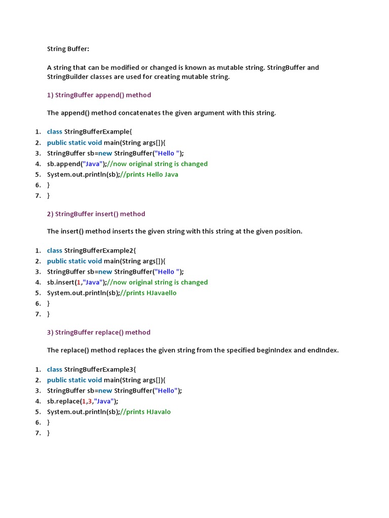 1 Stringbuffer Append Method Class Public Static Void New Pdf String Computer Science