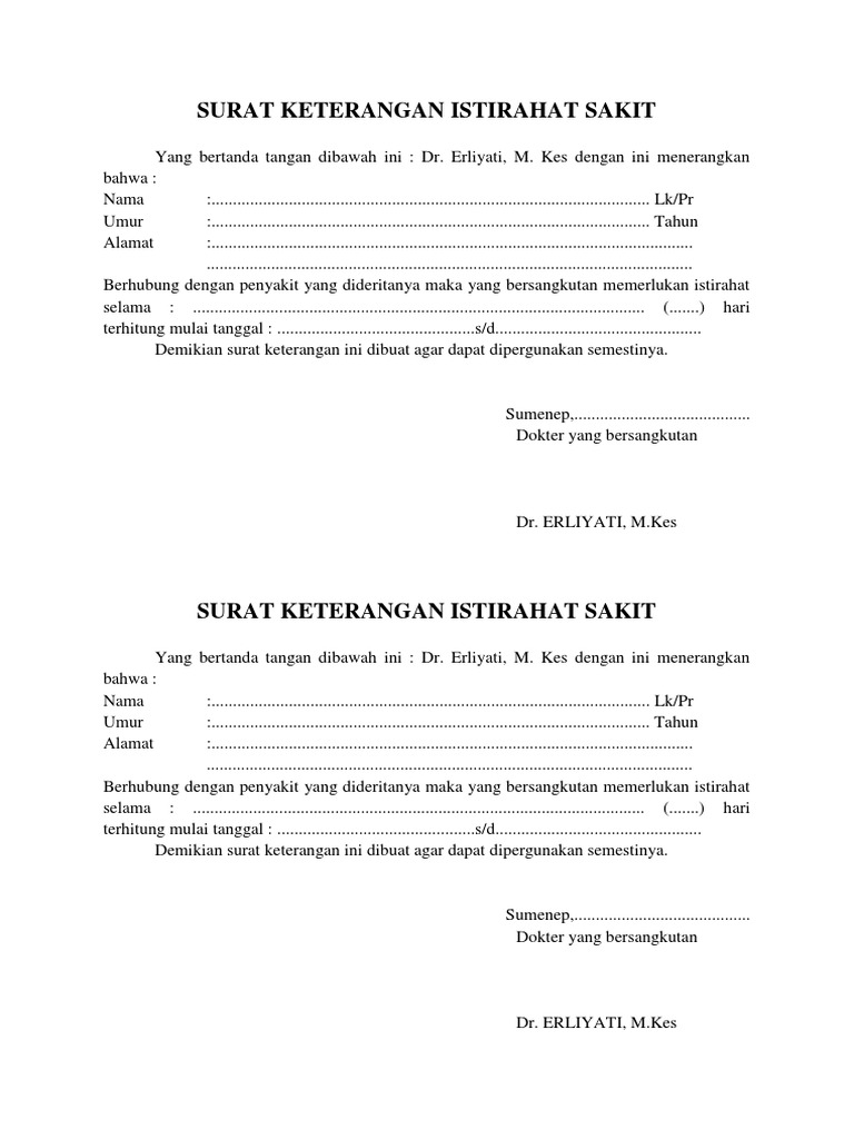 Surat Keterangan Istirahat Sakit | PDF