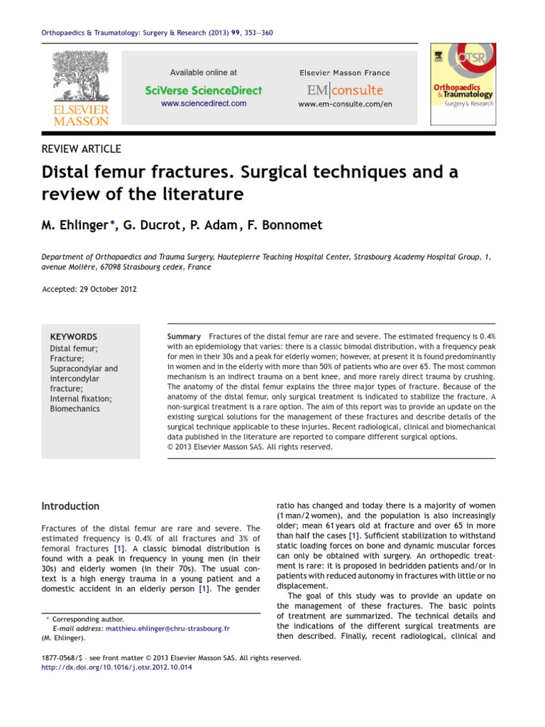 Distal Femur Fractures. Surgical Techniques and A Review of The ...