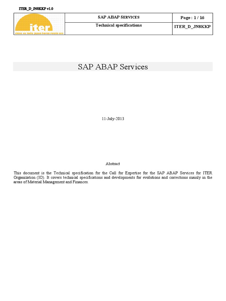 SAP ABAP Services: SAP Abap S Page: 1 / 16 Technical Specifications Iter - D - Jn8Kkp | PDF ...