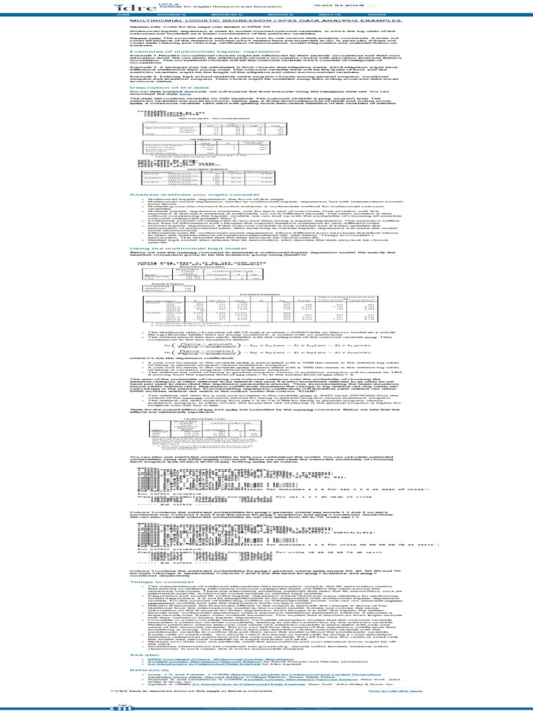Multinomial Logistic Regression Spss Data Analysis Examples PDF 