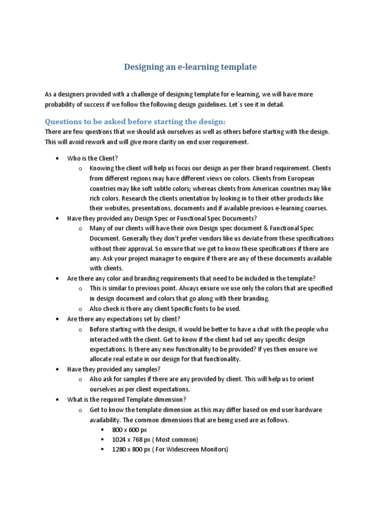 Designing An E-Learning Template: Questions To Be Asked Before Starting ...