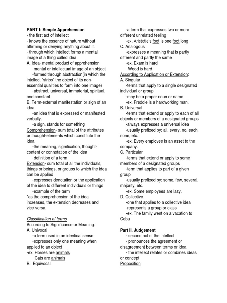 PART I: Simple Apprehension: Classification of Terms | PDF | Deductive ...