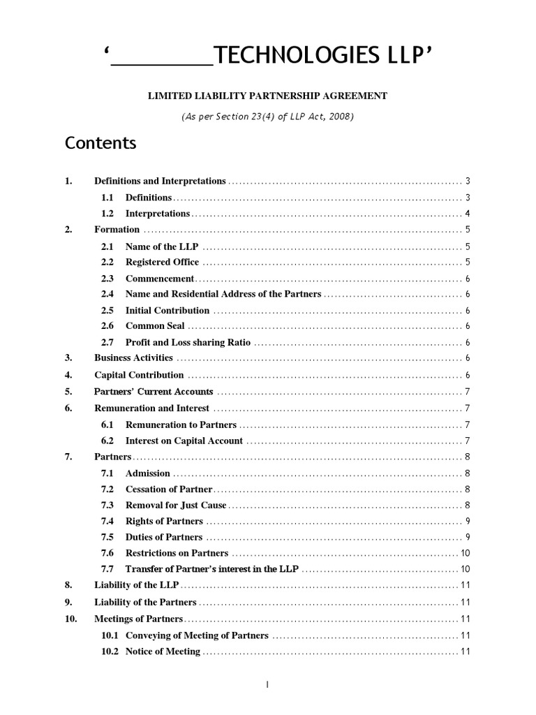 LLP Agreement Specimen | PDF | Limited Liability Partnership | Law