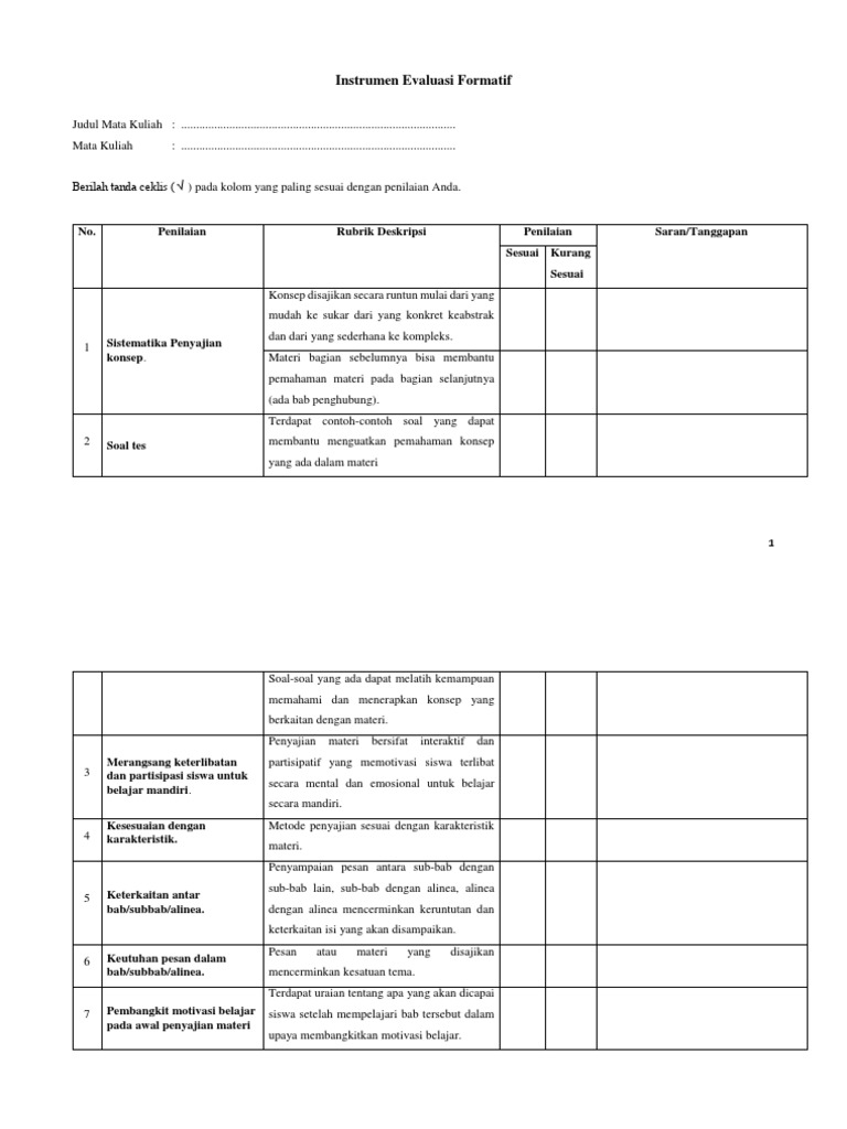 Instrumen Evaluasi Formatif: No. Penilaian Rubrik Deskripsi Penilaian ...