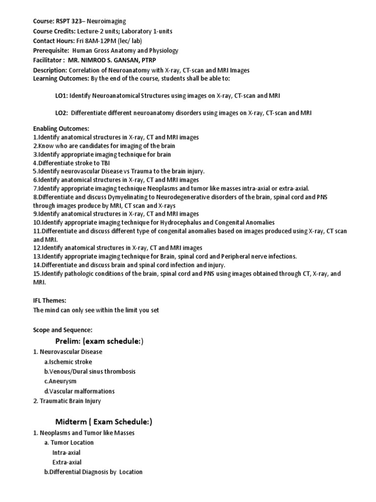 Prelim: (Exam Schedule:) | PDF | Magnetic Resonance Imaging | Medical ...