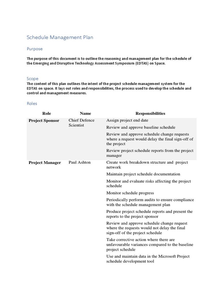 Schedule Management Plan | PDF | Project Management | Computing