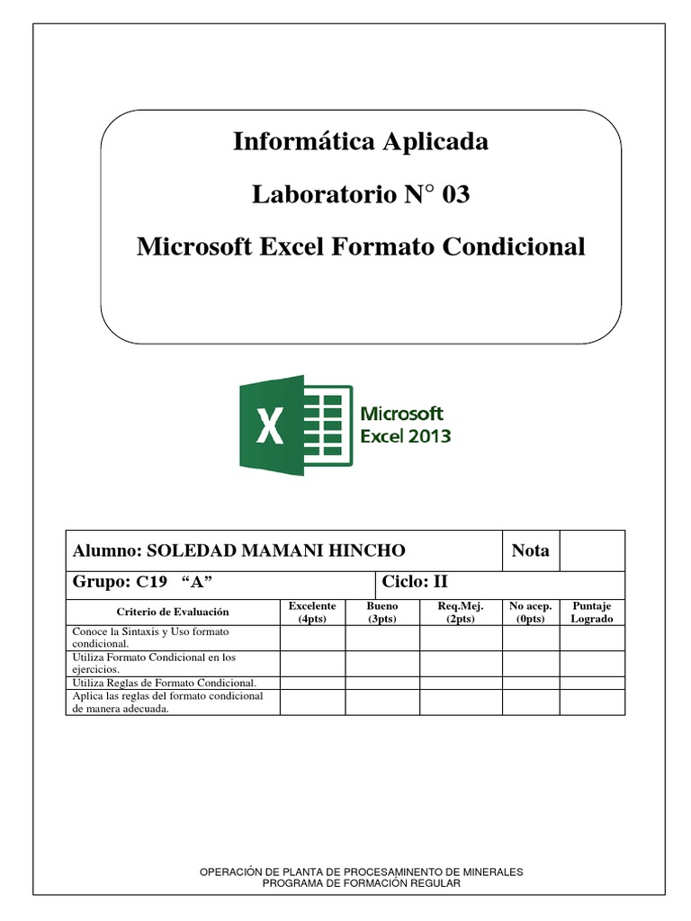 Lab 03 - Formato Condicional | PDF | Microsoft Excel | Hoja de cálculo