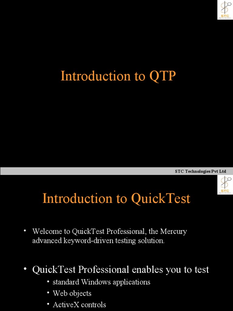 Introduction To Qtp Stc Technologies Pvt Ltd Pdf Computing Software Engineering