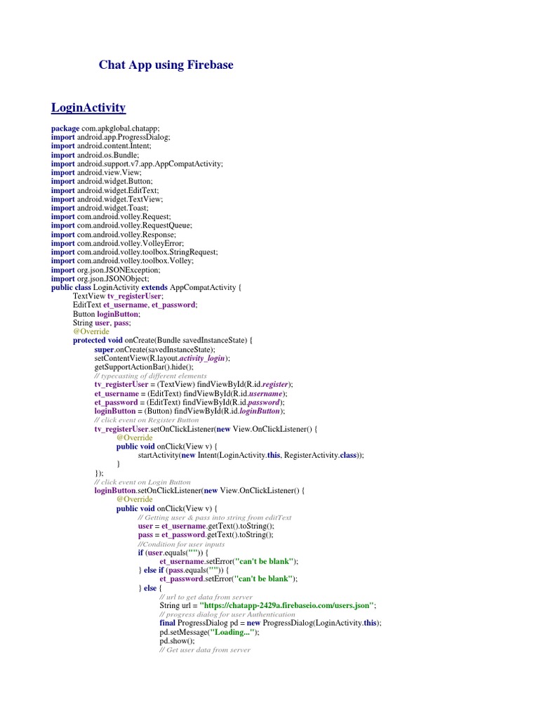 Loginactivity: Chat App Using Firebase | PDF | Android (Operating System) | Computing