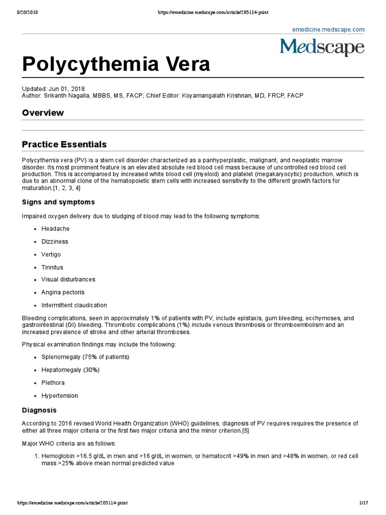 Polycythemia Vera: Signs and symptoms | Thrombosis | Blood Cell
