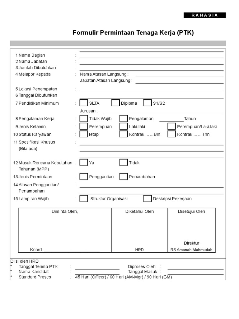 1 Formulir Permintaan Tenaga Kerja (PTK) S | PDF