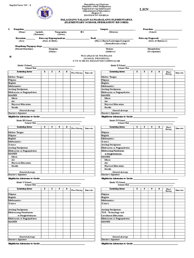 FORM 137 e K 12 Curr - Blank | PDF | Value (Ethics) | Behavior