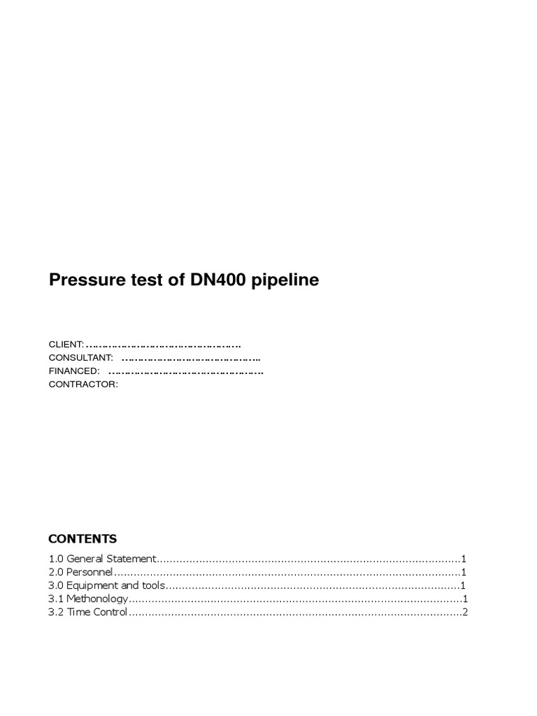 DN400 pipeline pressure test report | PDF | Pipe (Fluid Conveyance ...