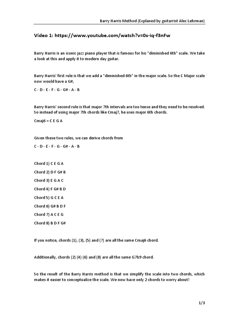 Barry Harris Method (Explaned by Alec Lehrman) | PDF | Chord (Music ...