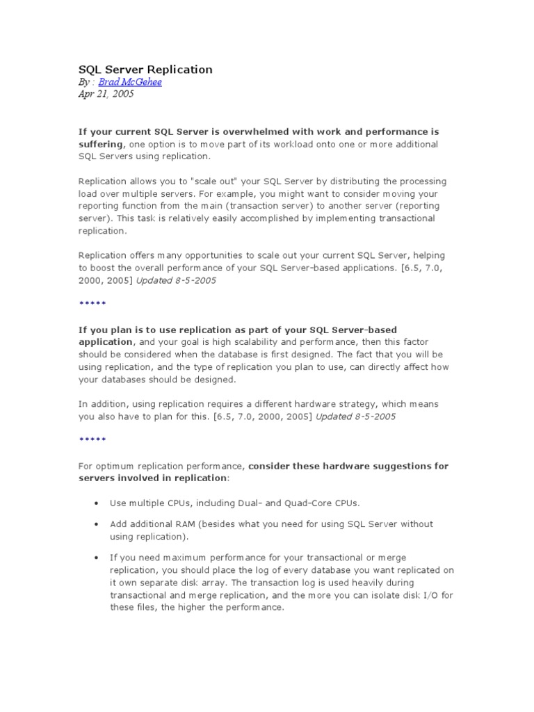 Sql Server Replication Pdf Replication Computing Microsoft Sql Server