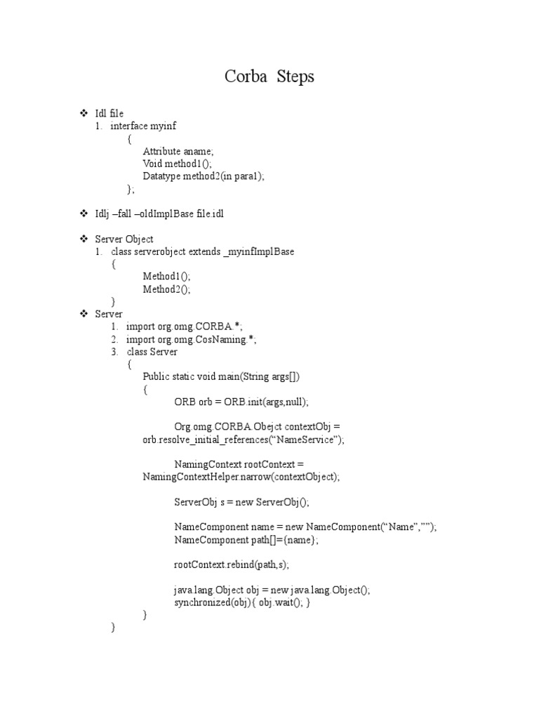 Corba Steps | PDF | Common Object Request Broker Architecture | Object (Computer Science)