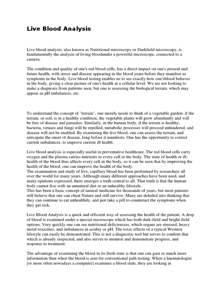 Live Blood Analysis | Download Free PDF | Blood | Nutrition