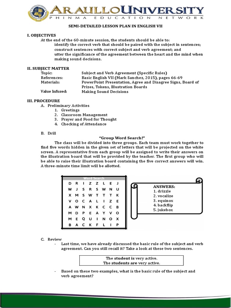 Semi-Detailed Lesson Plan in English Vii I. Objectives: Value Infused ...