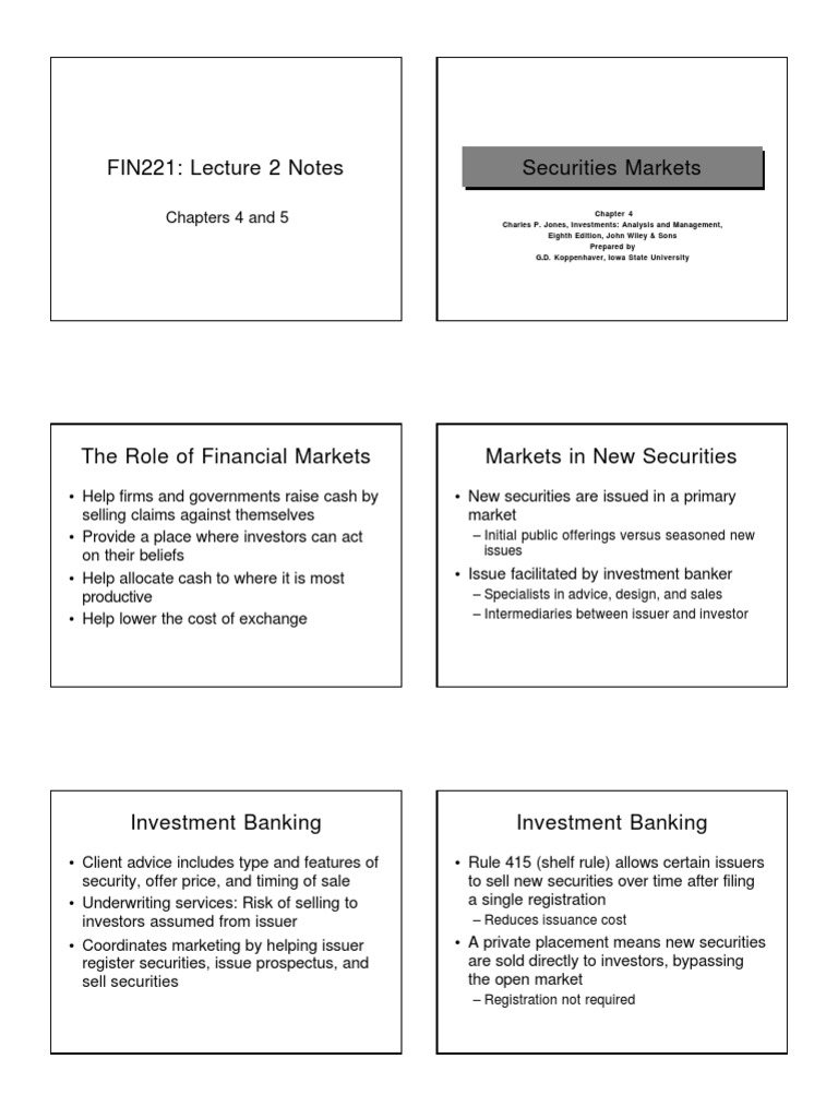 FIN221: Lecture 2 Notes Securities Markets: - Initial Public Offerings ...