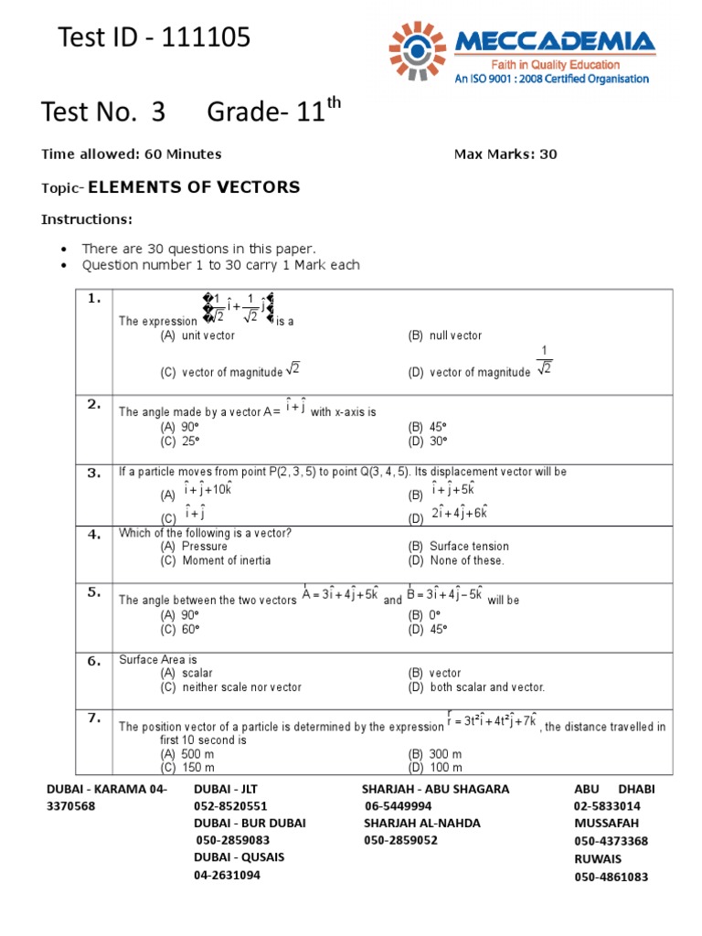 Grade 11-Vectors | PDF | Euclidean Vector | Force